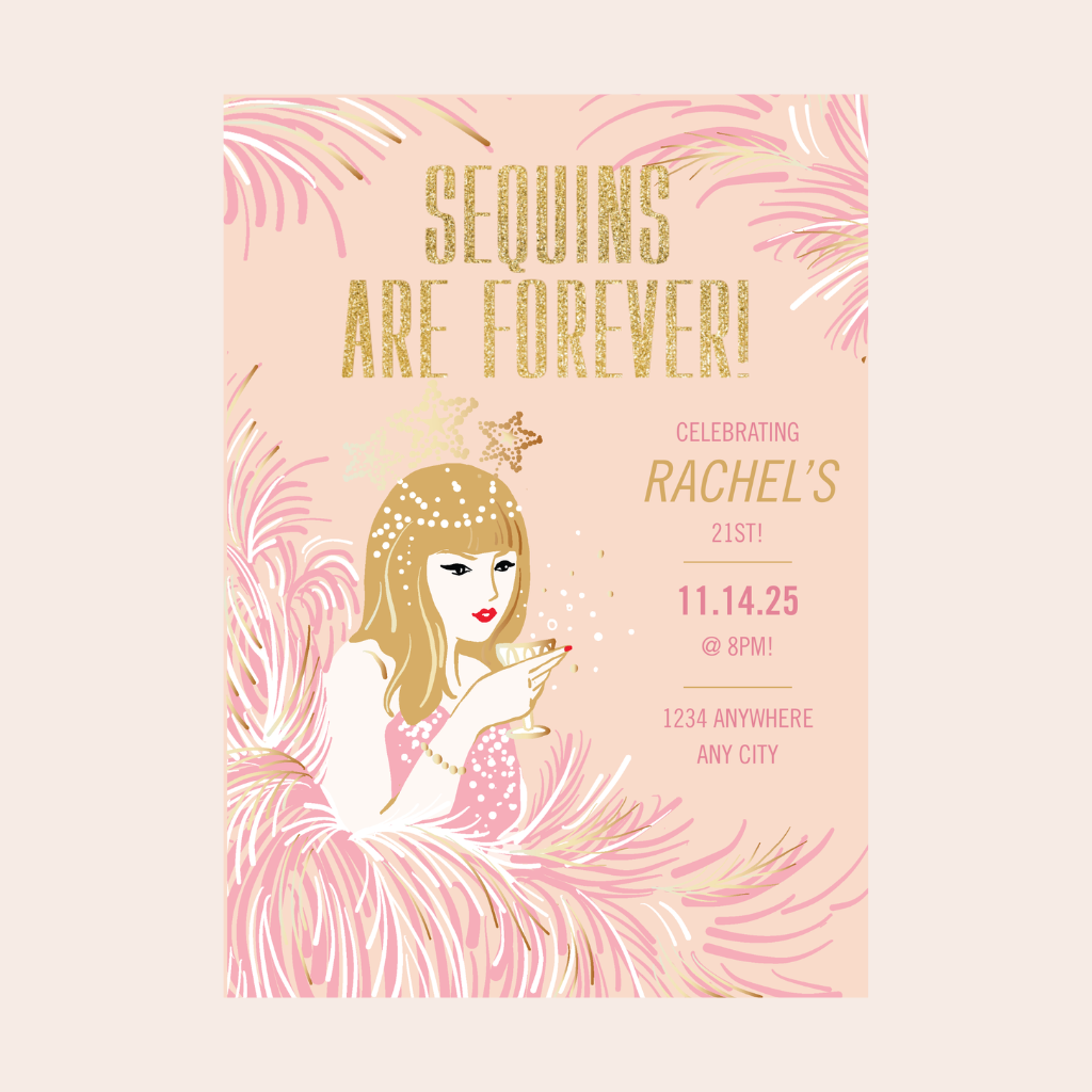 SEQUINS ARE FOREVER TAYLOR SWIFT DIGITAL PARTY INVITATION – Bonjour Fête