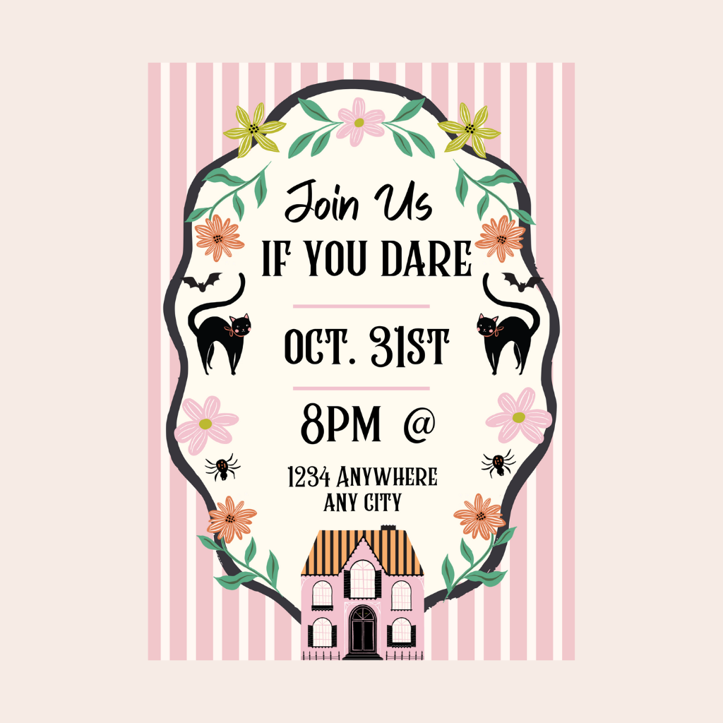 PINK HAUNTED HOUSE COTTAGECORE DIGITAL PARTY INVITATION – Bonjour Fête