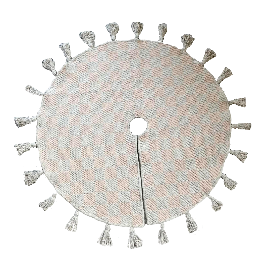 PINK CHECKERED CHRISTMAS TREE SKIRTS WITH TASSELS – Bonjour Fête